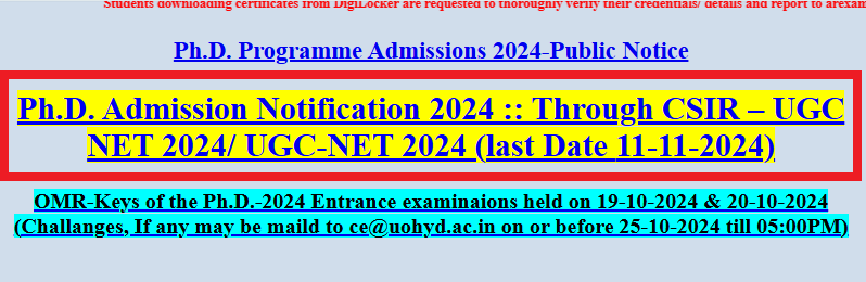 Ph.D. Admission Through CSIR – UGC NET 2024 Started in University of Hyderabad, Check Last Date ...